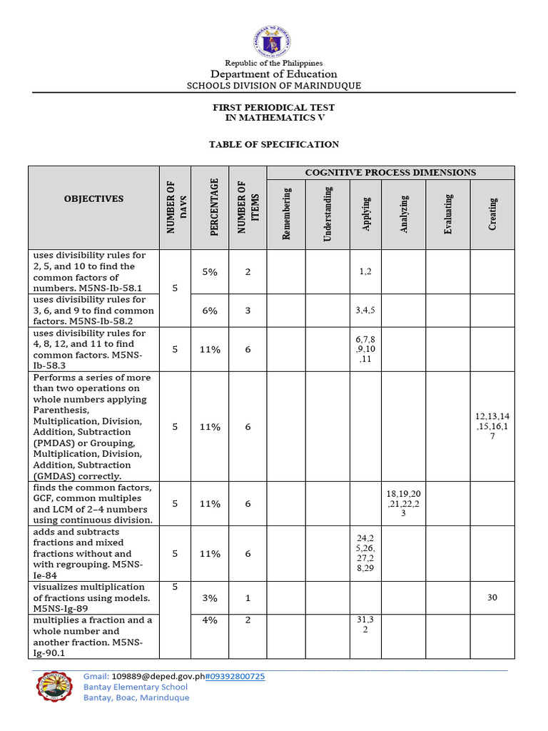 1st PT Math 5 | PDF | Multiplication | Mathematics