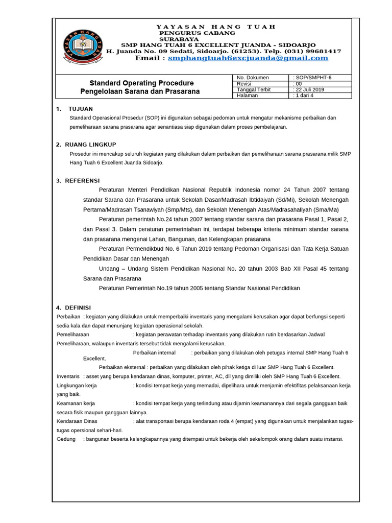 SOP Pengelolaan Sarana Dan Prasarana | PDF