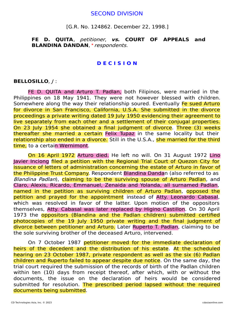 D. G.R. No. 124862 - Quita v. Court of Appeals | PDF