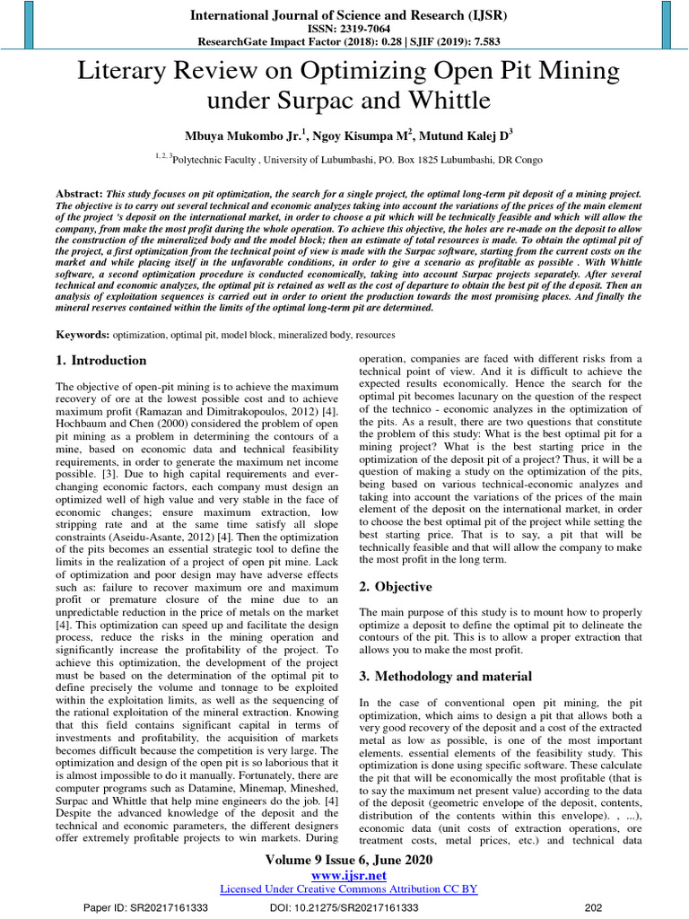 Literary Review On Optimizing Open Pit M | PDF