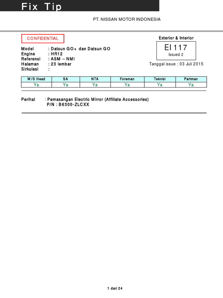 Panduan Pemasangan Electric Mirror | PDF