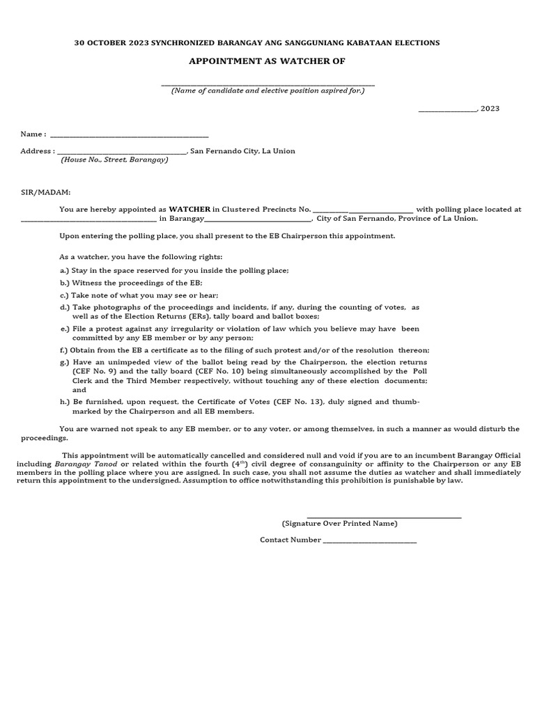 Appointment As Watcher | Download Free PDF | Political Corruption ...