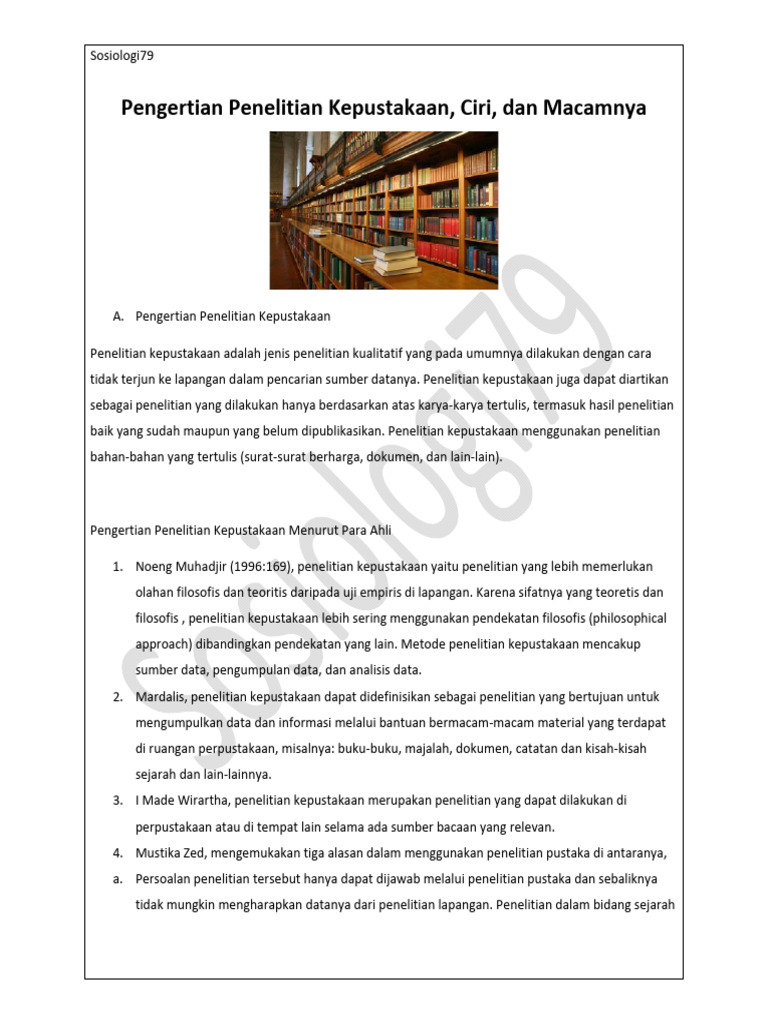 Pengertian Penelitian Kepustakaan, Ciri, Dan Macamnya | PDF