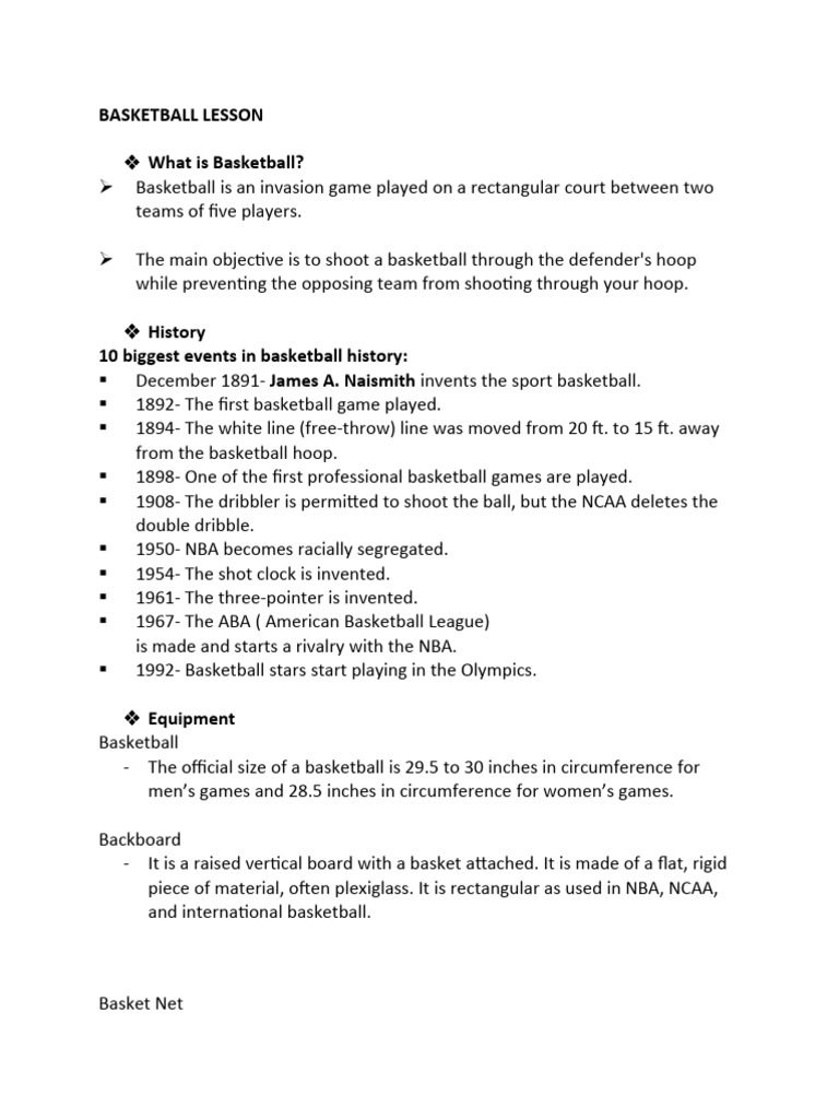 Basketball Lesson Handout | PDF | Sports Rules And Regulations | Ball Games
