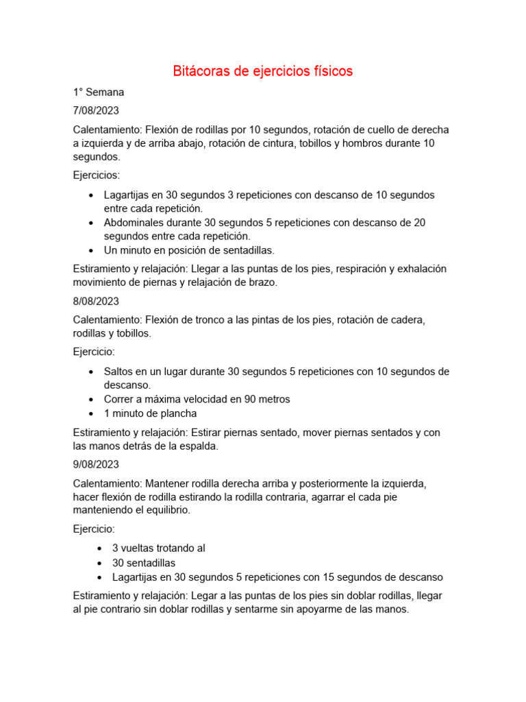 Bitácoras de Ejercicios Físicos | PDF | Corriendo