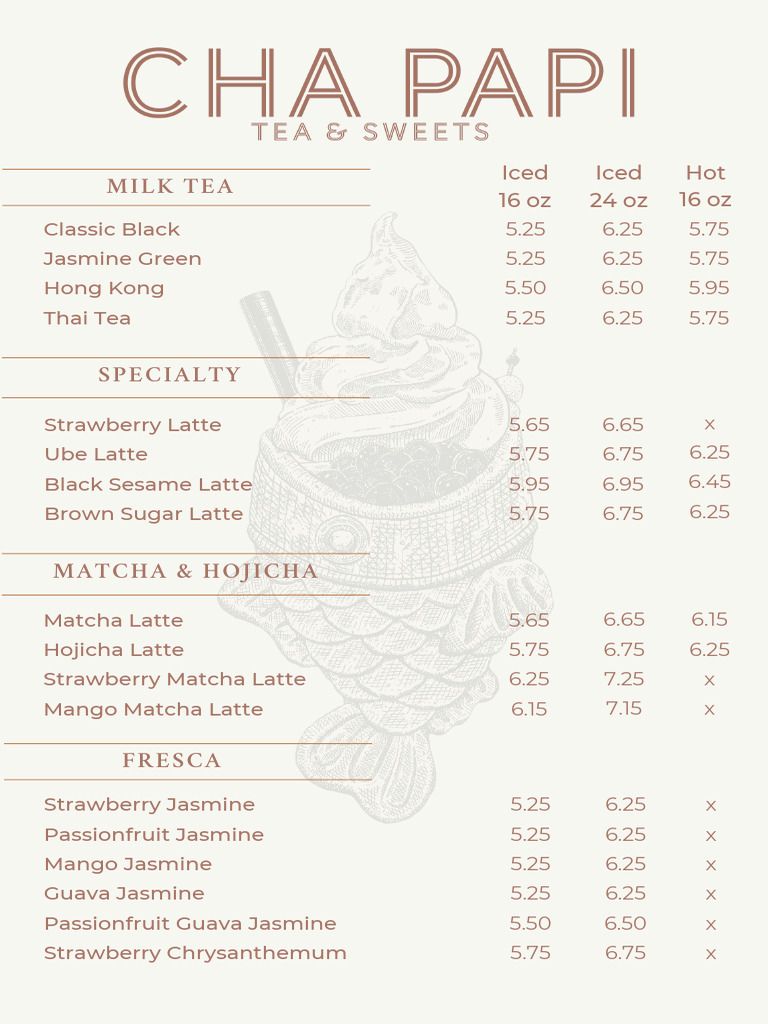 Cha Papi Menu 2023 | PDF