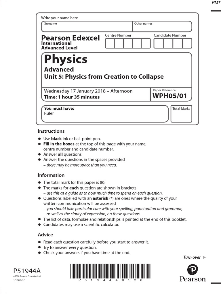 Edexcel Physics A Level Exam Paper 2018 | PDF