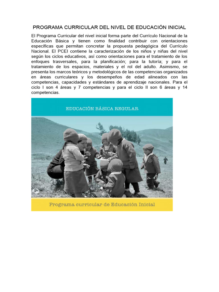Programa Curricular Del Nivel de Educación Inicial | PDF