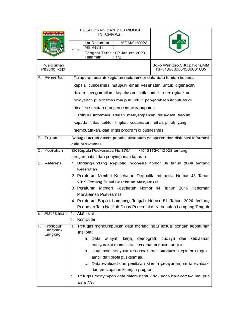 SOP Pelaporan dan Distribusi Informasi | PDF