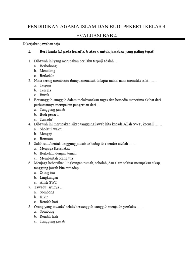 Evaluasi Kelas 3 Bab 4 Salinan | PDF