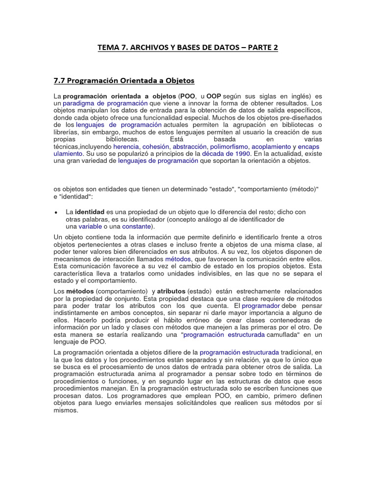 Tema 7 - Archivos y Bases de Datos Parte 2 | PDF | Programación orientada a objetos | Objeto ...