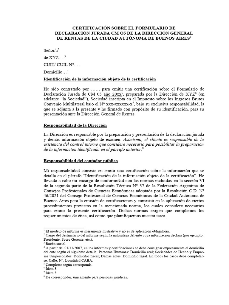 CM05 - Certificación Sobre El Formulario - dwaT6W5t8g | PDF | Contador ...
