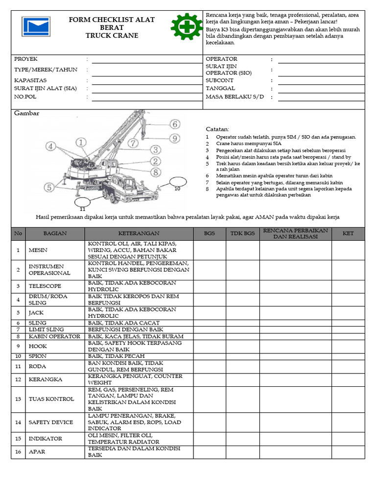 Checklist Keamanan Truck Crane | PDF