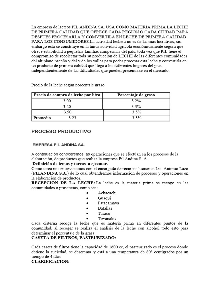 La empresa pil | PDF | Leche | Productos lácteos