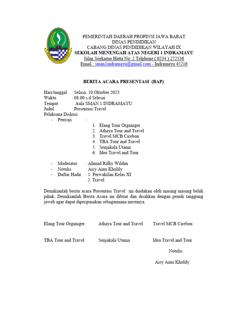 Contoh Berita Acara Presentasi BAP | PDF