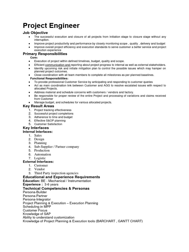 Project Engineer Role in Shirwal | PDF