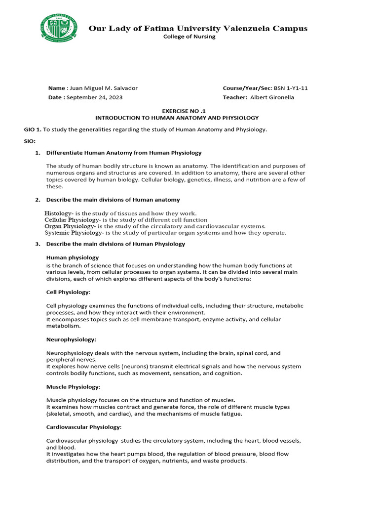 Anaphysio Lab Exercises 1 | PDF | Human Body | Anatomical Terms Of Location