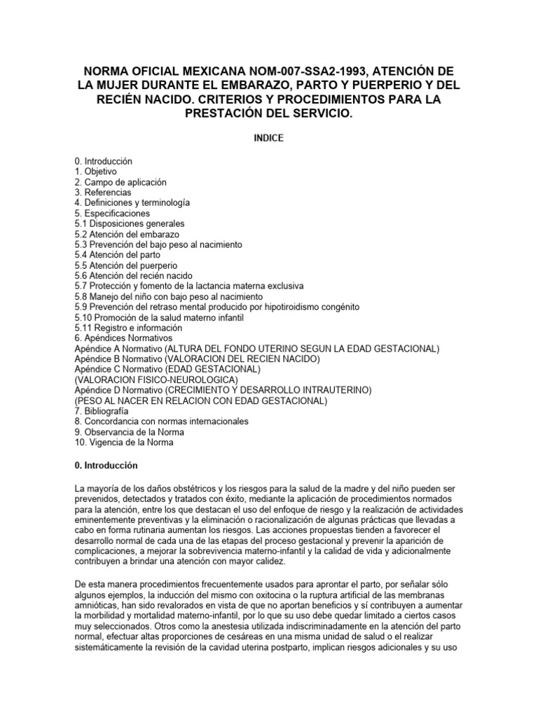Norma Oficial Mexicana Nom-007-Ssa2-1993, Atención de La Mujer Durante ...