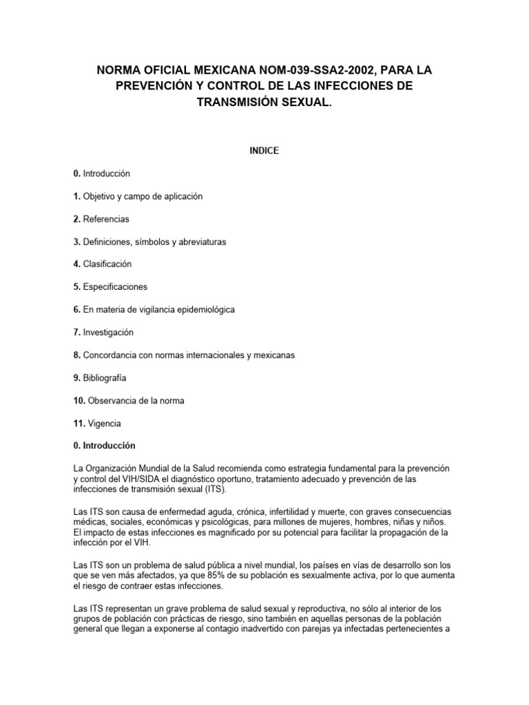NOM-039-SSA2-2002: Prevención ITS | PDF