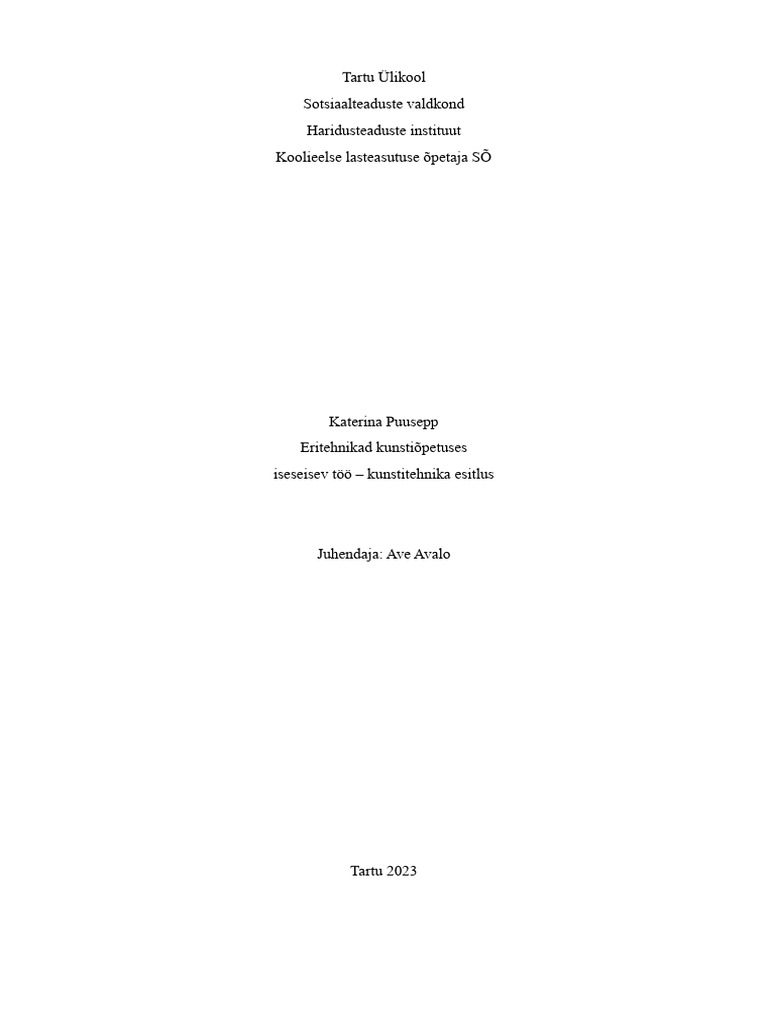 Kunstitehnika Esitlus - Iseseisev Töö | PDF