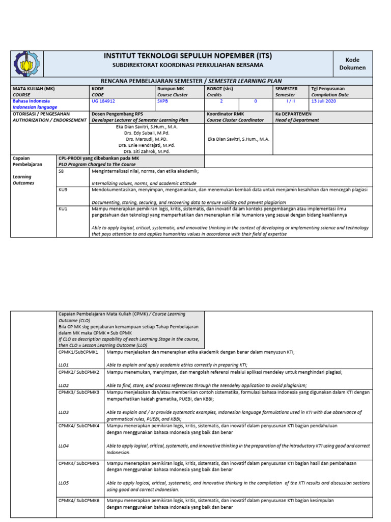 RPS Bahasa Indonesia 2021 | PDF