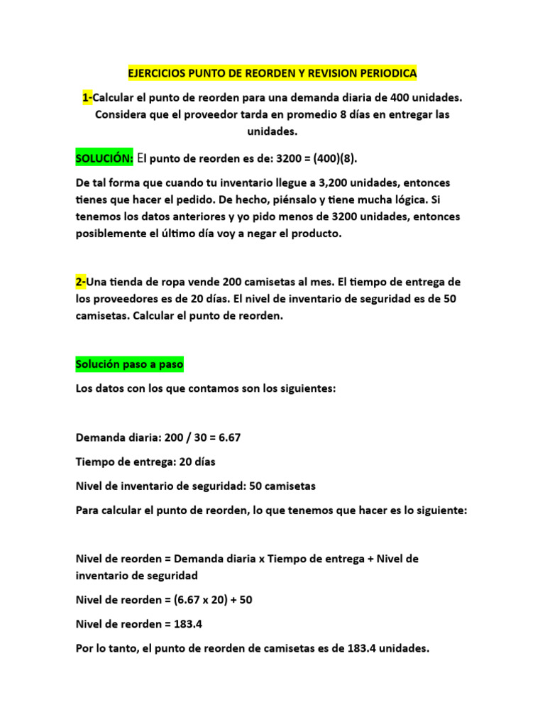Ejercicios Punto de Reorden y Revision Periodica Mestra | PDF Ejercicios Punto de Reorden y Revision Periodica Mestra | PDF