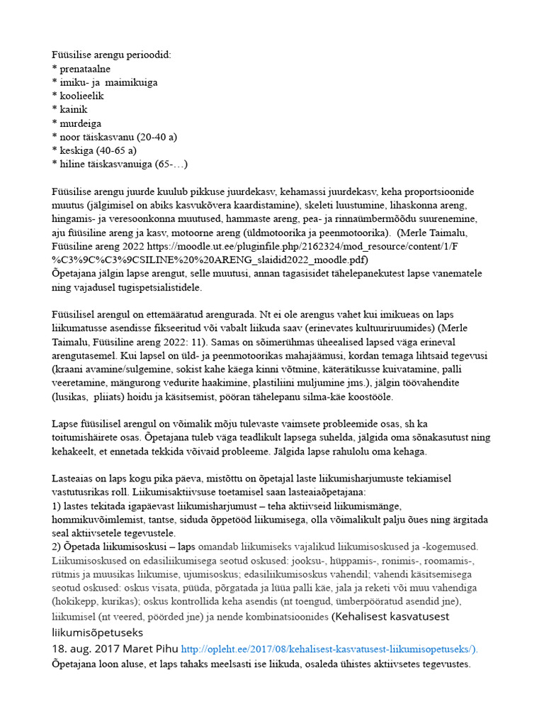 Füüsiline Areng | PDF