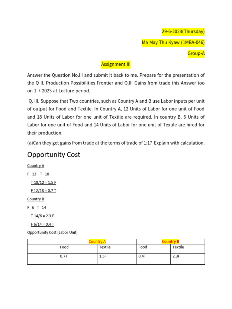 Assignment III | PDF | Comparative Advantage | Terms Of Trade