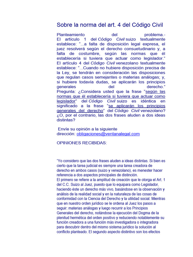 Analisis Del Articulo 4 Del Codigo Civil Sobre La Interpretación de La ...