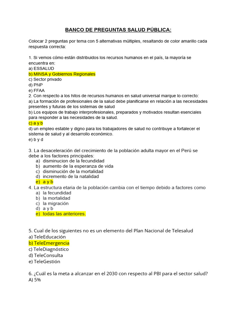 Banco de Preguntas Salud Pública | PDF | Vacunas | Salud pública