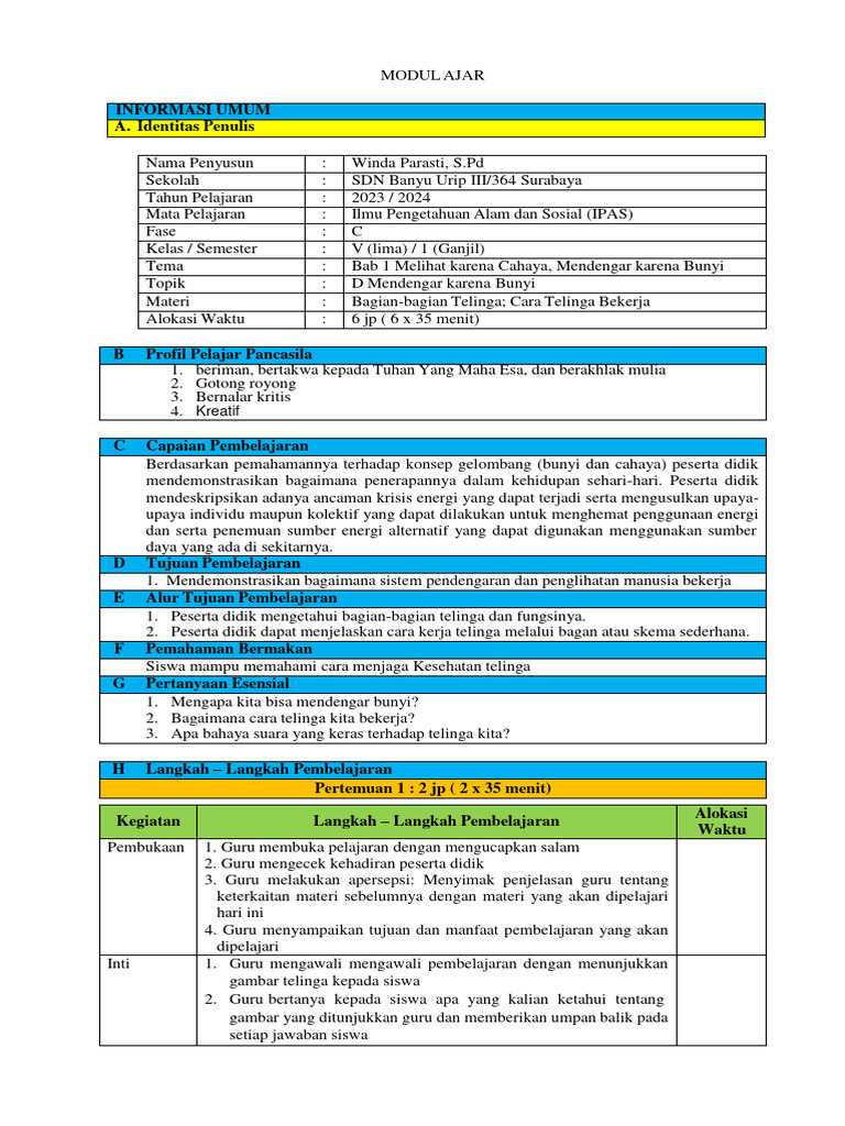 Modul Ajar Kelas 5 | PDF