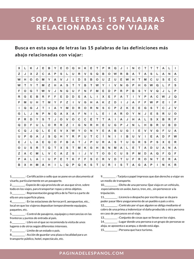 Sopa de Letras 15 Palabras Relacionadas Con Viajar | PDF | Negocios ...