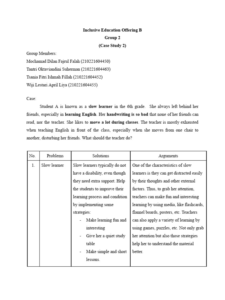 Case Study 2 - Inclusive Education | PDF | Differentiated Instruction ...