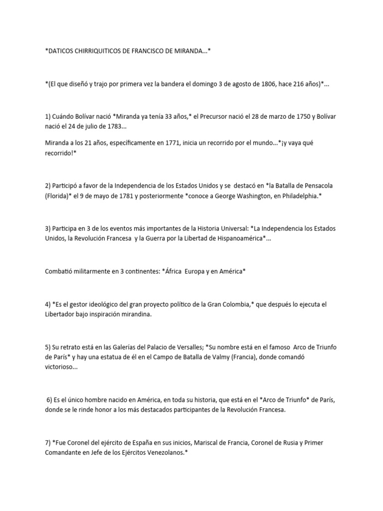 Francisco De Miranda Pdf América Del Sur