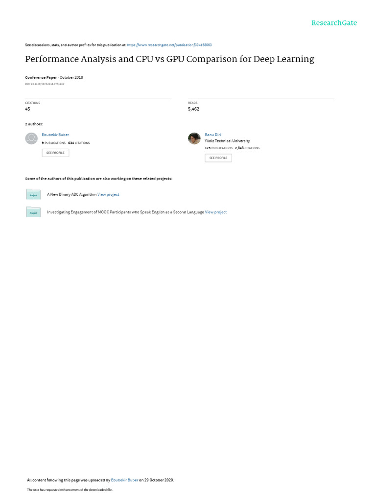 Performance Analysis and CPU Vs GPU Comparison For Deep Learning Journal | PDF