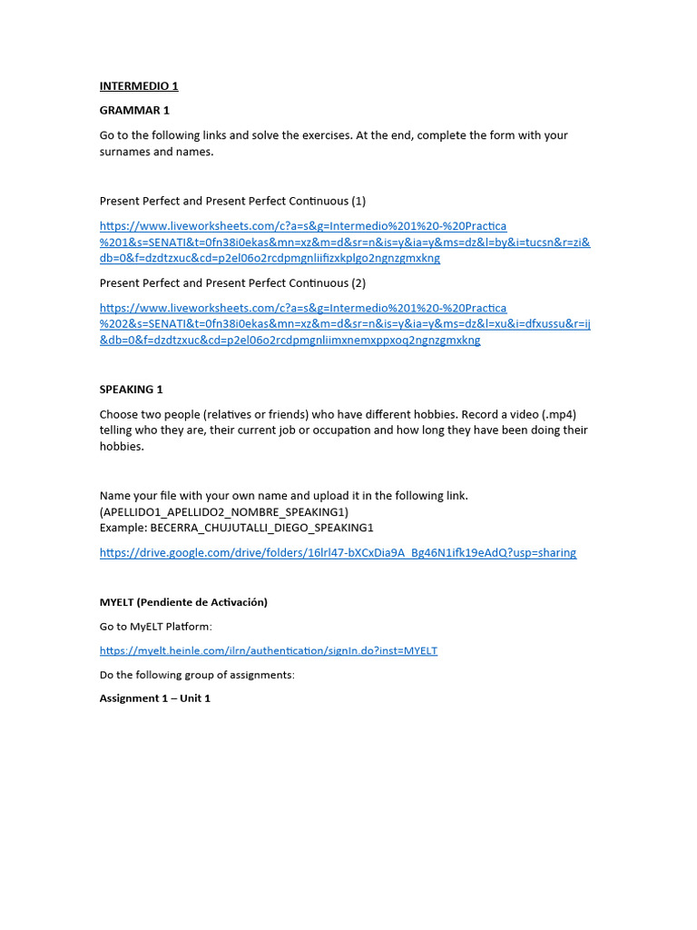 Intermedio 01 - Practice 01 (Myelt) | PDF