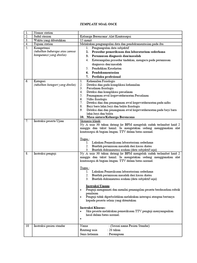 TEMPLATE SOAL OSCE Implant | PDF | Sains & Matematika