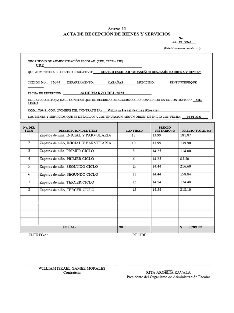 acta de recepcion | PDF