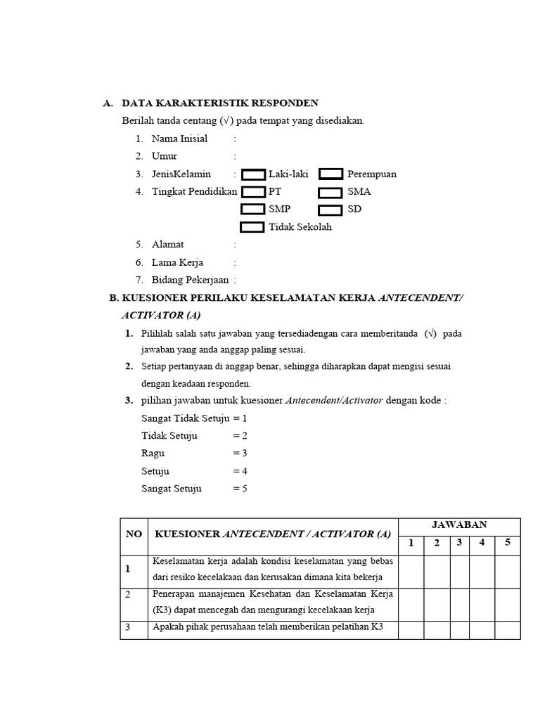 Kuesioner Pasca Sempro | PDF