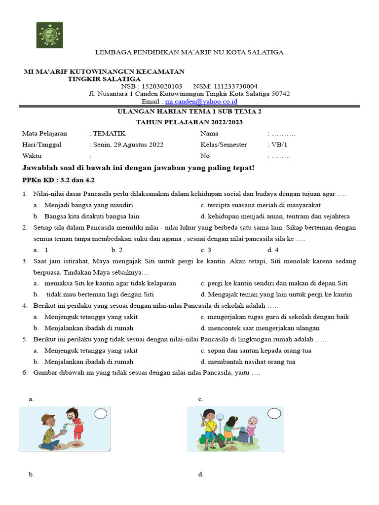 Soal Tema 1 Sub Tema 2 Kelas 5b | PDF