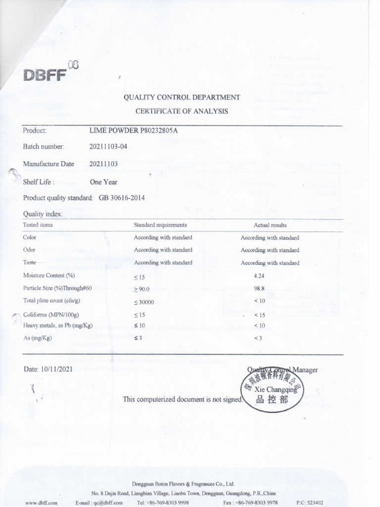 Lime Flavouring 2SP - 85423 | PDF