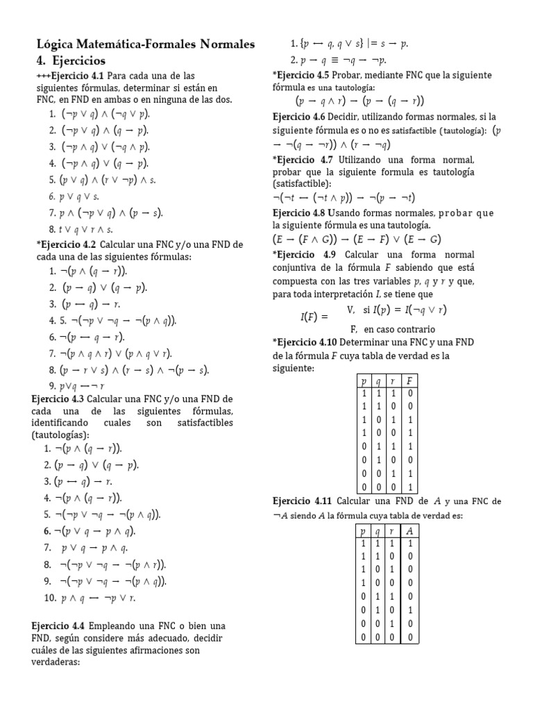 Formas Normales 11 Ejercicios | PDF | Metalogica | Semiótica