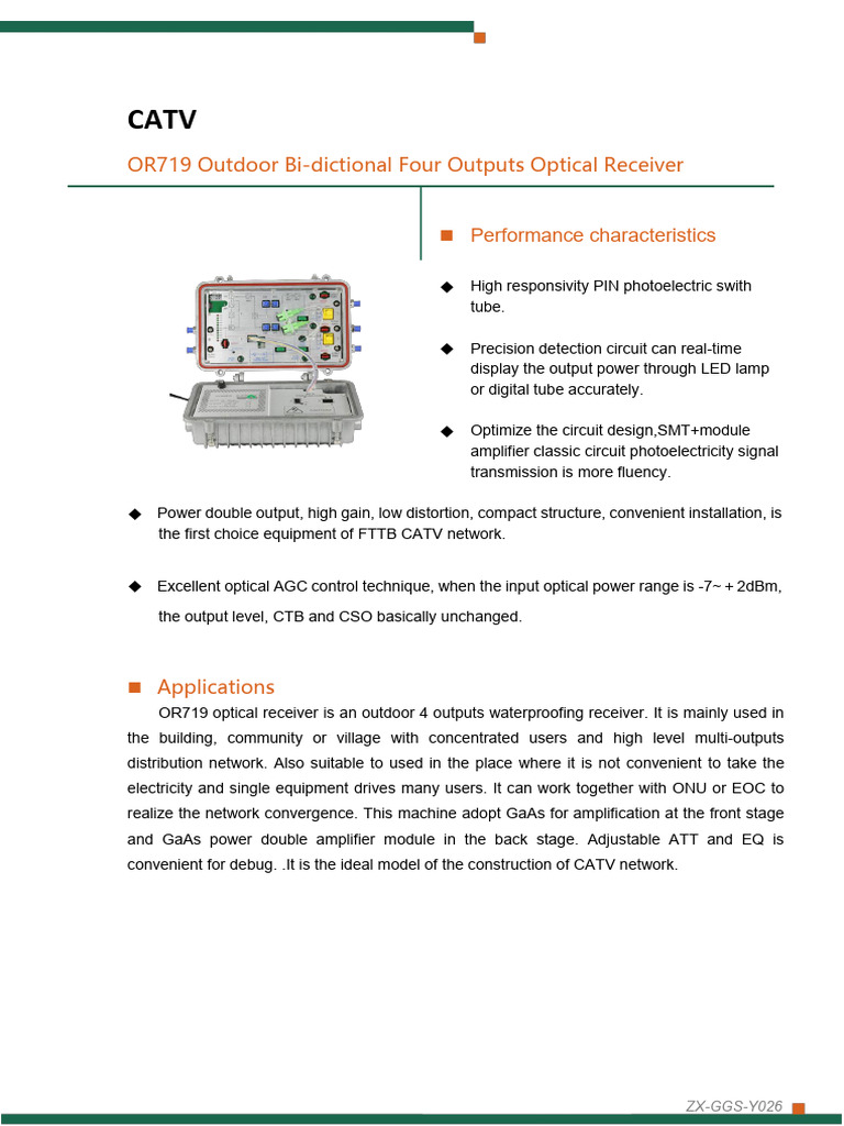 OR719 Outdoor Bi-Dictional Four Outputs Optical Receiver Booster | PDF