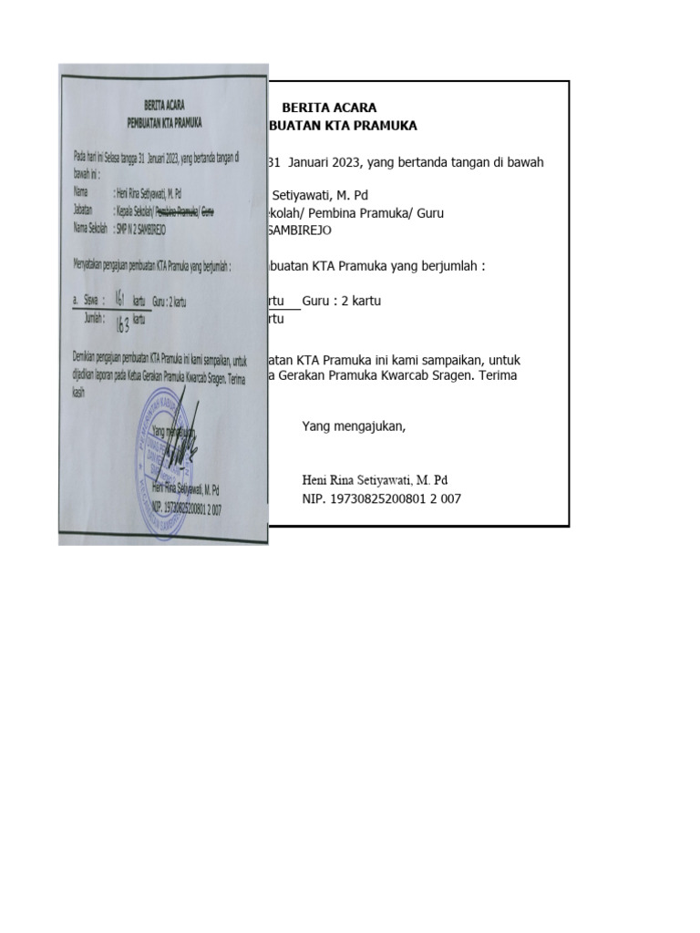 Template Pengajuan KTA Pramuka SMP N 2 SAMBIREJO | PDF