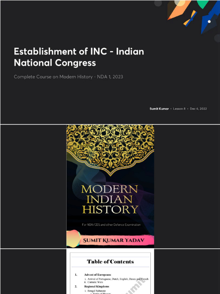 Establishment of INC Indian National Congress With Anno | PDF