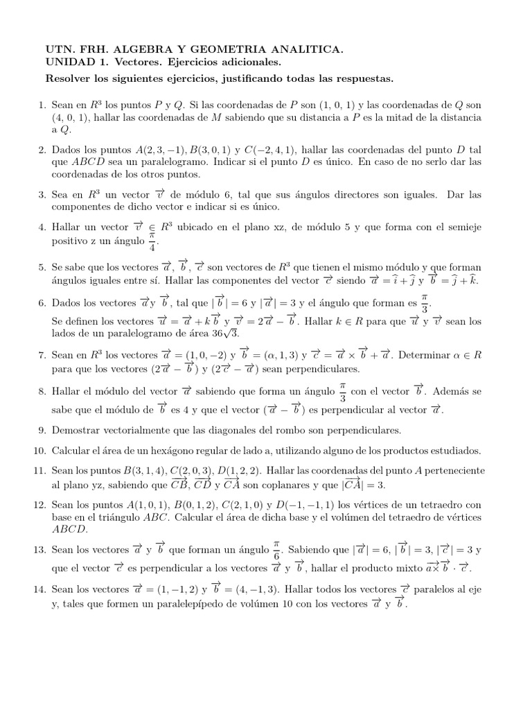 UTN. Ejercicios | PDF | Vector Euclidiano | Tetraedro