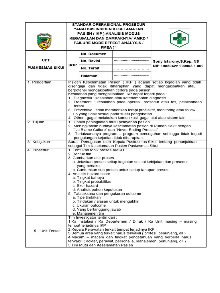 Sop Analisis Ikp Fmea | PDF