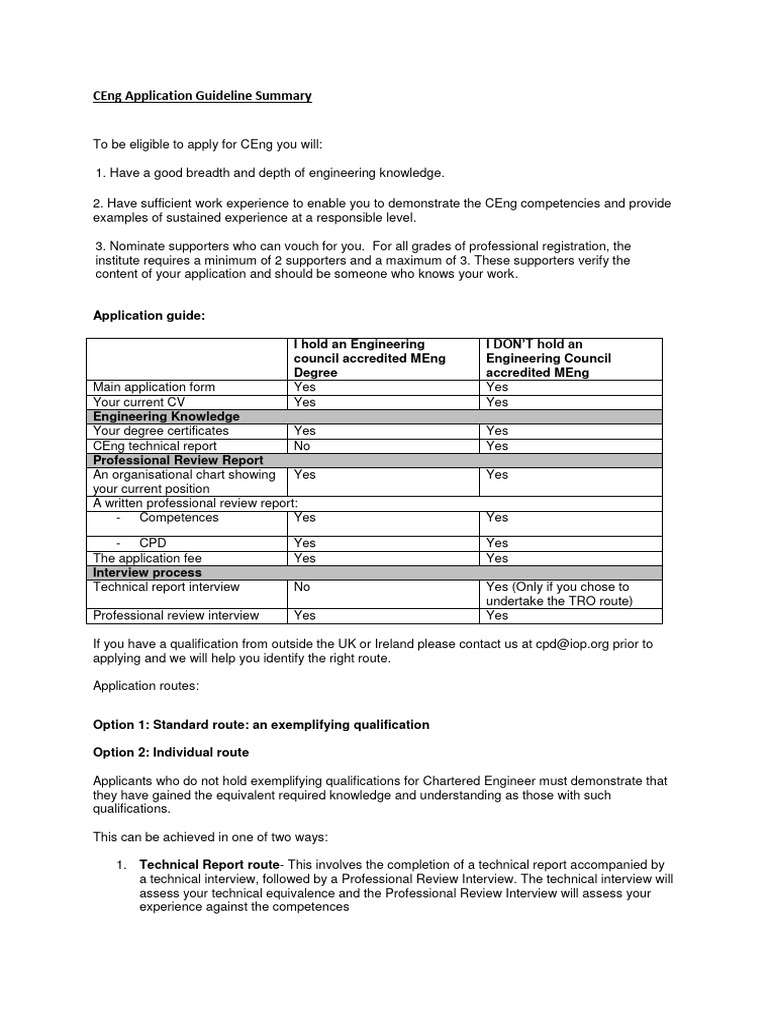 Ceng Application Guideline Summary Pdf