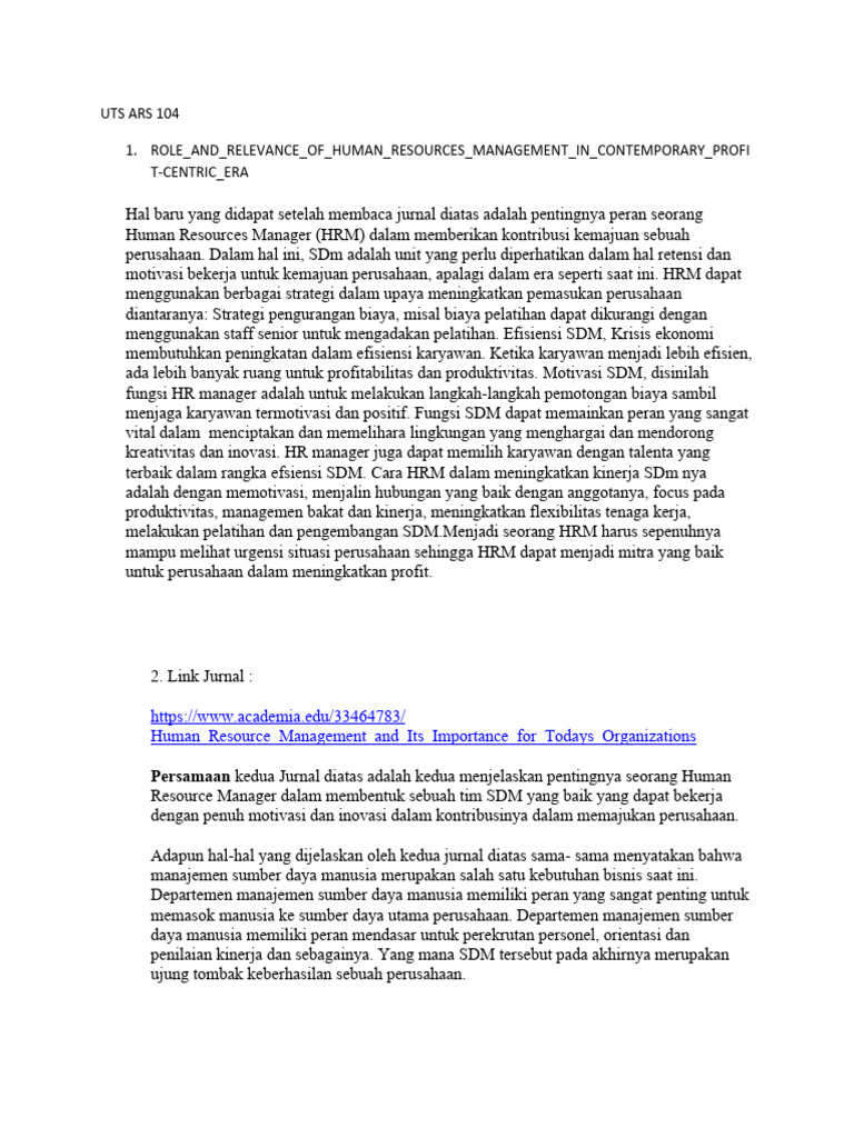 Jawaban Uts Ars 104 | PDF | Karier & Perkembangan | Pengembangan Diri