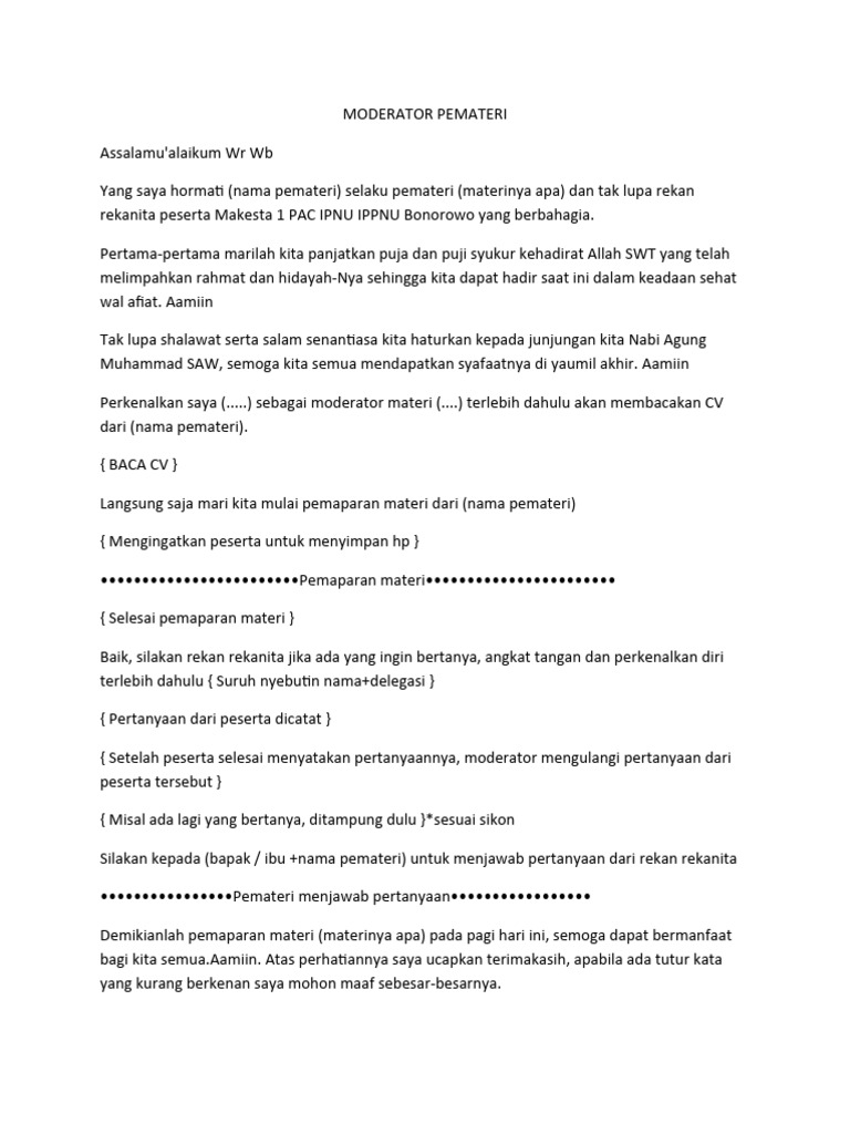 Moderator Pemateri | PDF